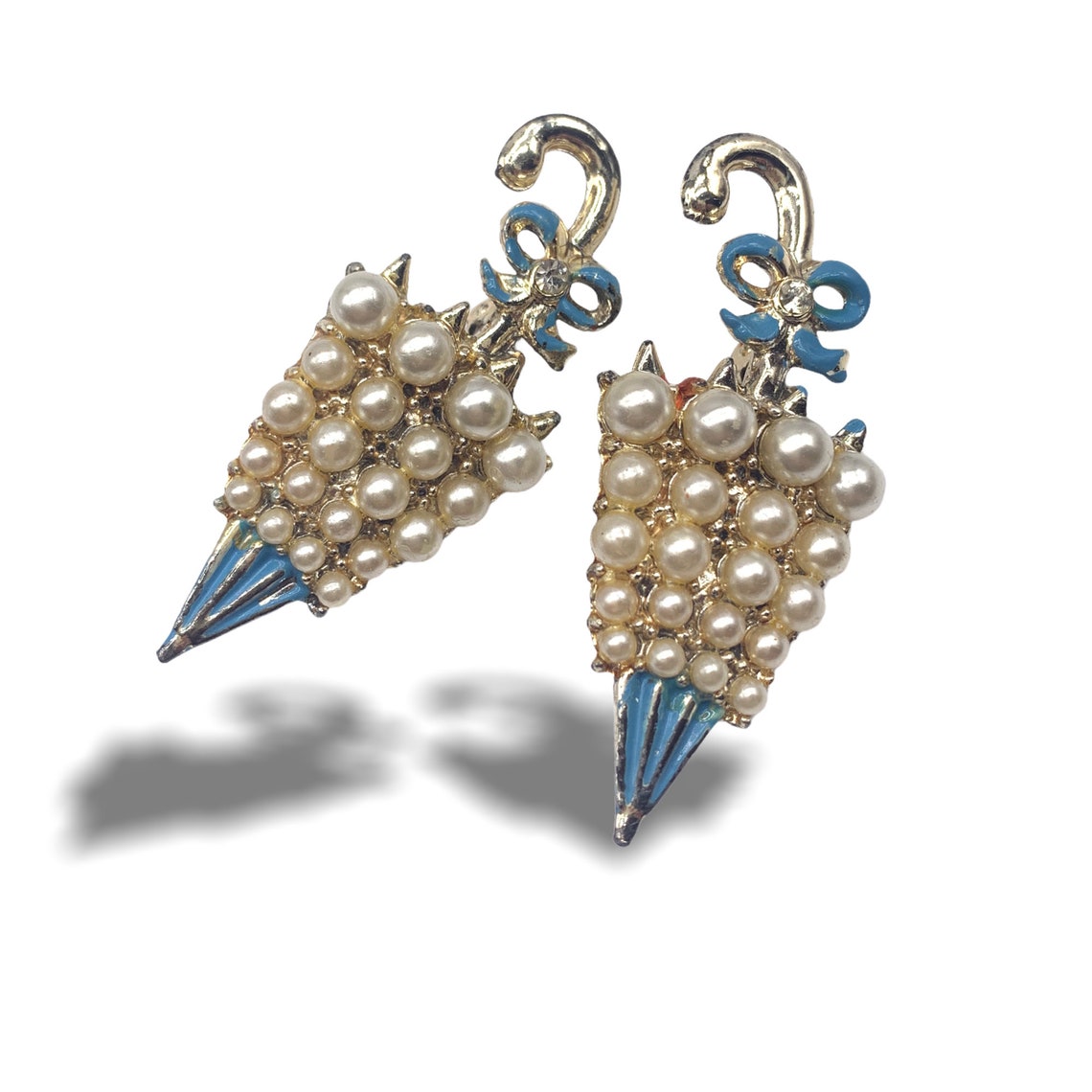 Adorable Umbrella/parasol Twins Pins - Jeweled With Glass Pearls, Pale ...
