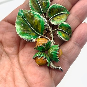 Vintage EXQUISITE Tree Series Enamel Hazel Leaf Brooch Brooch ...