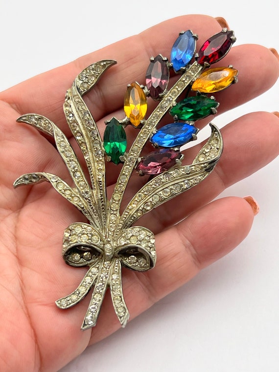 Vintage BIG Flower Spray Brooch / Pin Hyacinth, Pave … - Gem