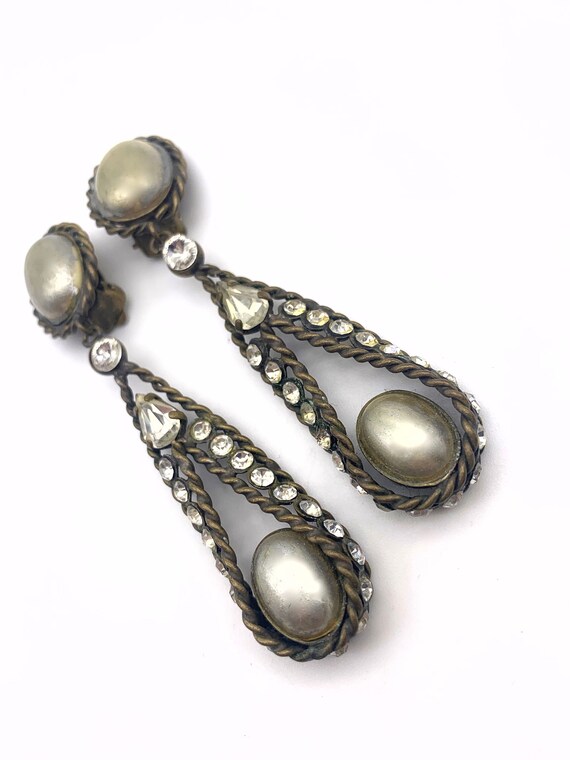 1950s Appealing dark golden ribbon Dangling Earrings … - Gem