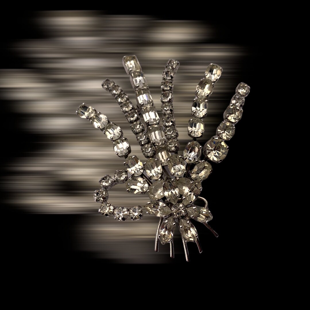 Glamorous Eye-catching Old Hollywood 50s Deco Revival Brooch - Diamante ...