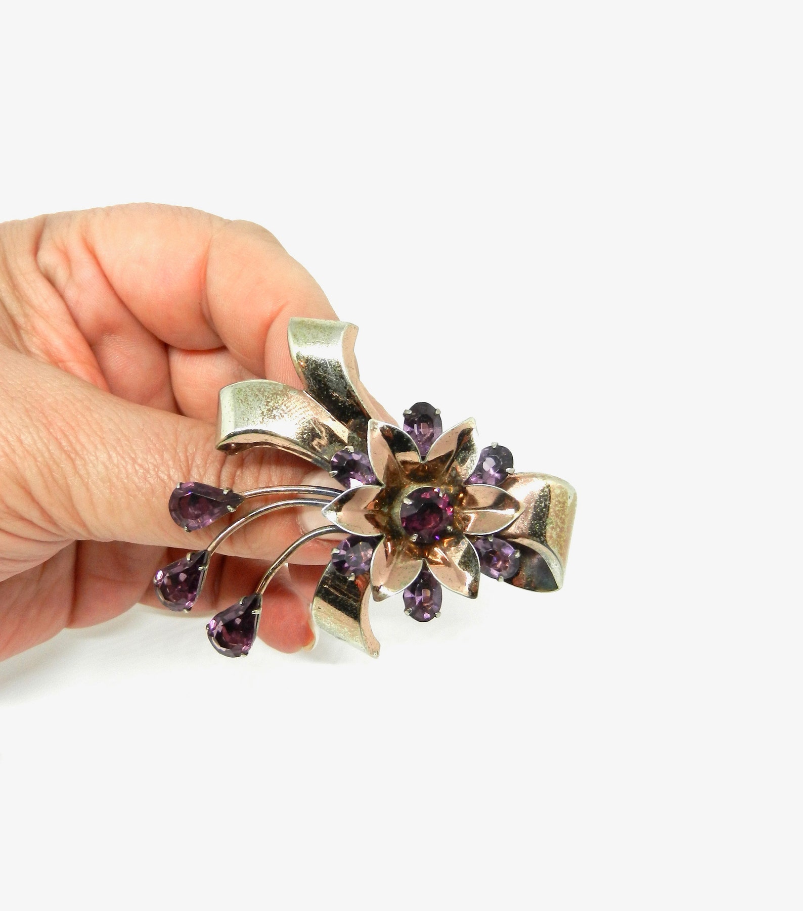 Authentic Art Deco Sterling Silver Rhinestone Flower Pin - Etsy