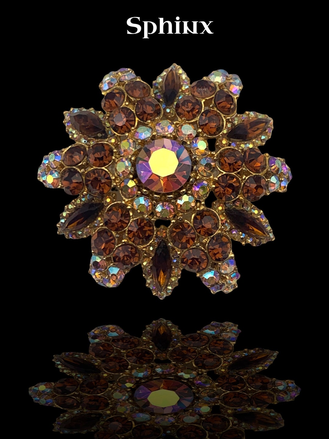SPHINX Signed and 9894 Numbered Flower Goldtone Pin Brooch With Pretty ...