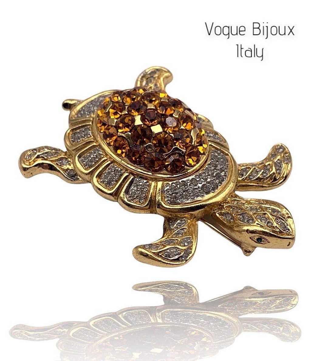 Rare VOGUE BIJOUX Figural Turtle BROOCH Pin - High Quality W/topaz ...