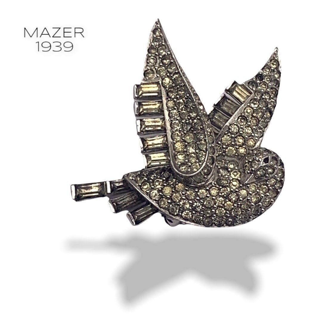 Rare Vintage Mazer Crystal Diamantè Rhinestone Dove Bird Brooch Pin ...