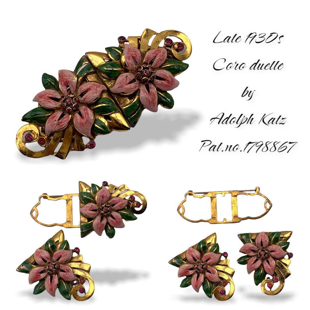 Rare Coro Duette Brooch Designer by Adolph Katz - Crystal and Enamel ...