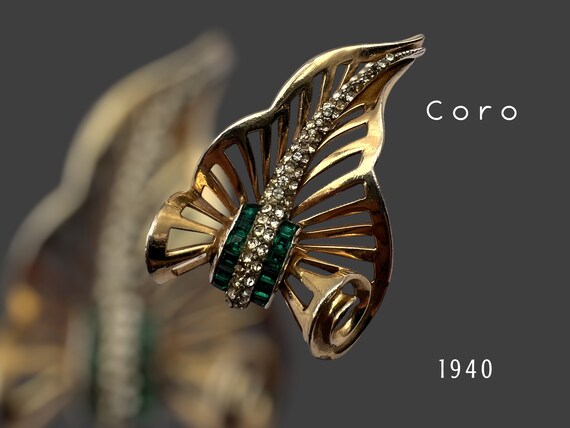 1940s Early Coro Deco Brooch, Gorgeous curled leaf br… - Gem