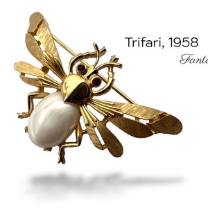 Crown Trifari Insect Bee Fantasia Series Pin Insect Bee/fly Pearl and ...