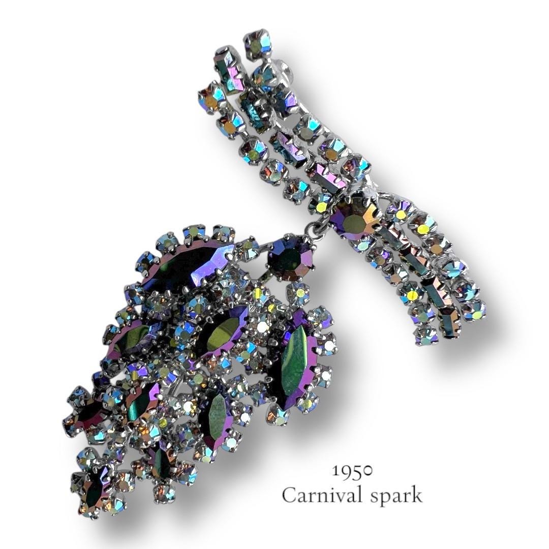 1950s Vintage Carnival Glass Dangle Brooch - Large Top Quality Brooch ...