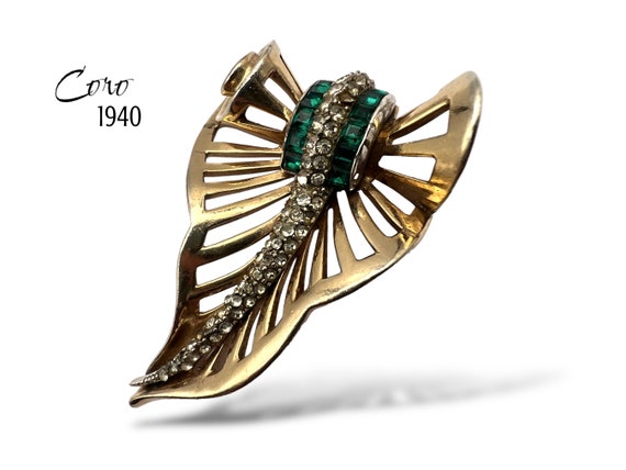 1940s Early Coro Deco Brooch, Gorgeous curled leaf br… - Gem