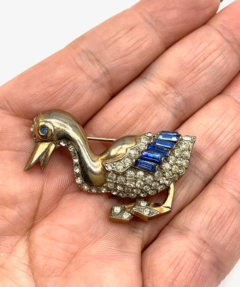 Walking Duck Pin Brooch - 1940s Amazing Jeweled Figural Duck Brooch ...
