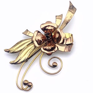 Harry Iskin 40's Gold Filled Floral Pin - Spray Bouquet in Rose and ...