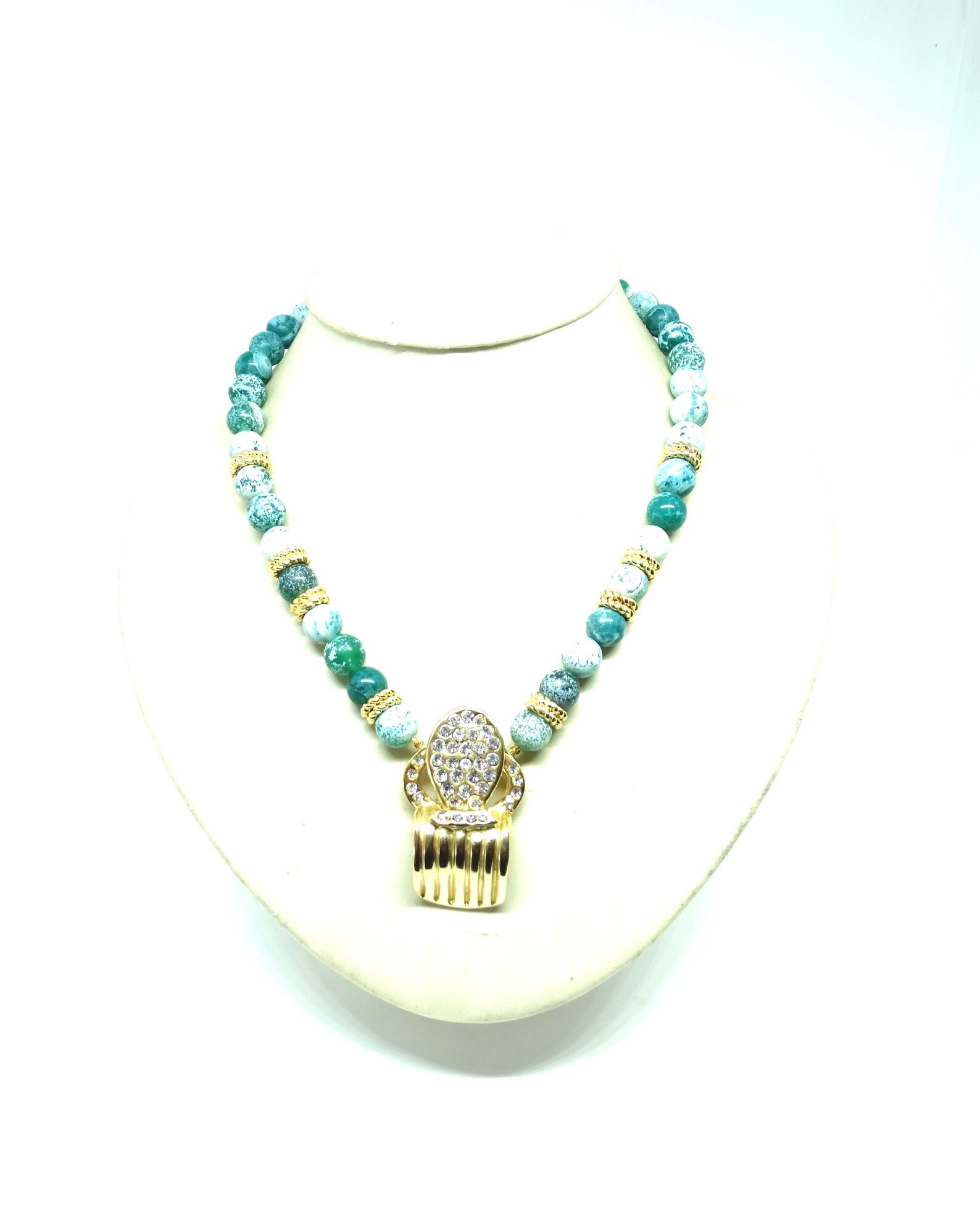 Eye Catching Choker Necklace With Incredible Marbled Matrix Glass Green ...