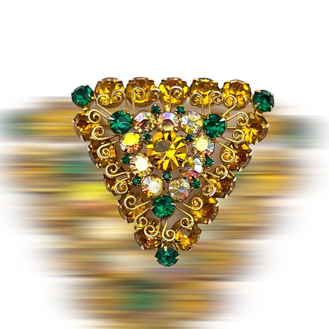 Glamorous JULIANA Style Sparkling Amber, Emerald and Boreal Rhinestone ...