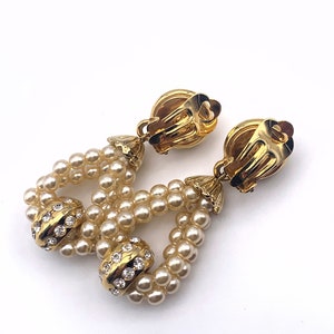 Stunning Design Simulated Pearls Earrings and Clear Rhinestones 2 Long ...