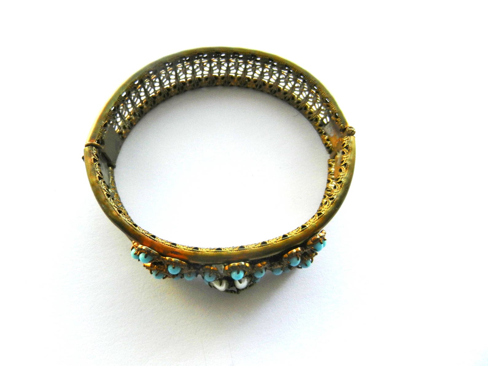 Authentic Hinged Bangle/bracelet Edwardian Era - Flowers in Turquoise ...