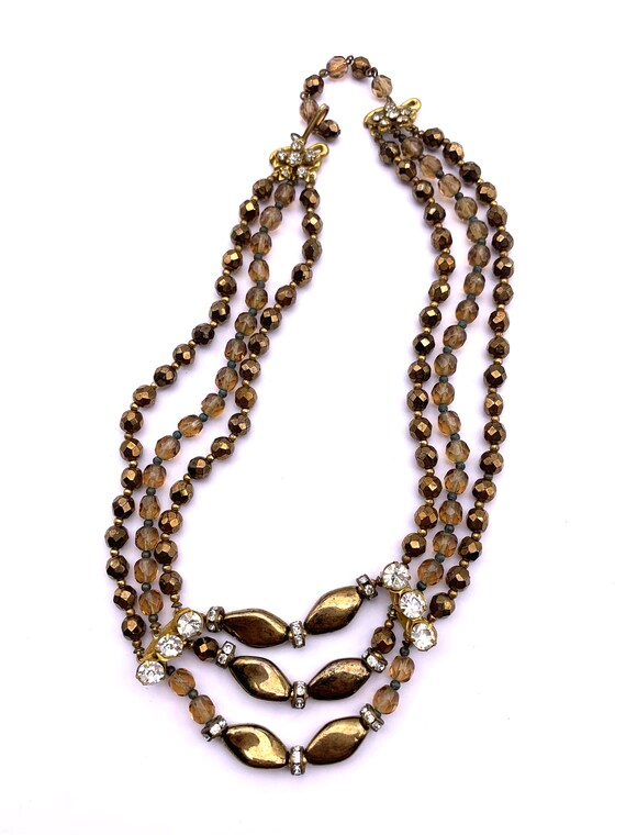 Three strands glass beads Bronze/Brown/Maroon color … - Gem