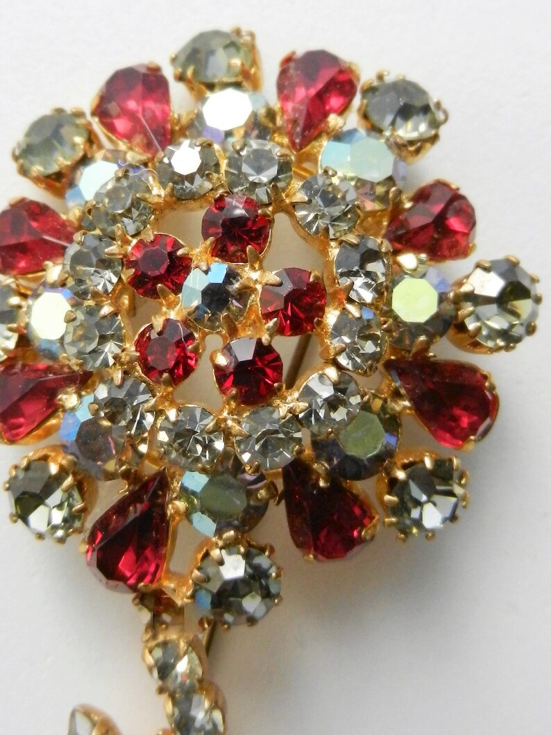 Vintage red ruby & black diamond Rhinestone Long Stemmed | Etsy