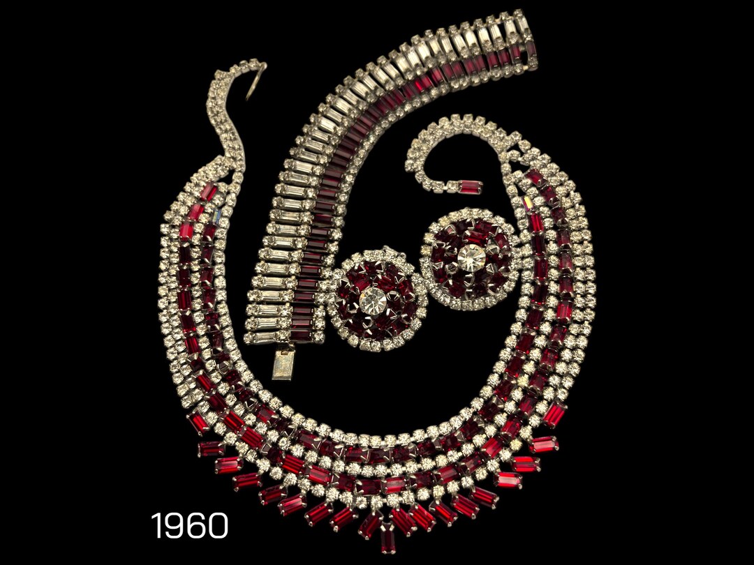 Sparkling Splendor 1960s JULIANA D & E Ruby Red and Clear RHINESTONE ...