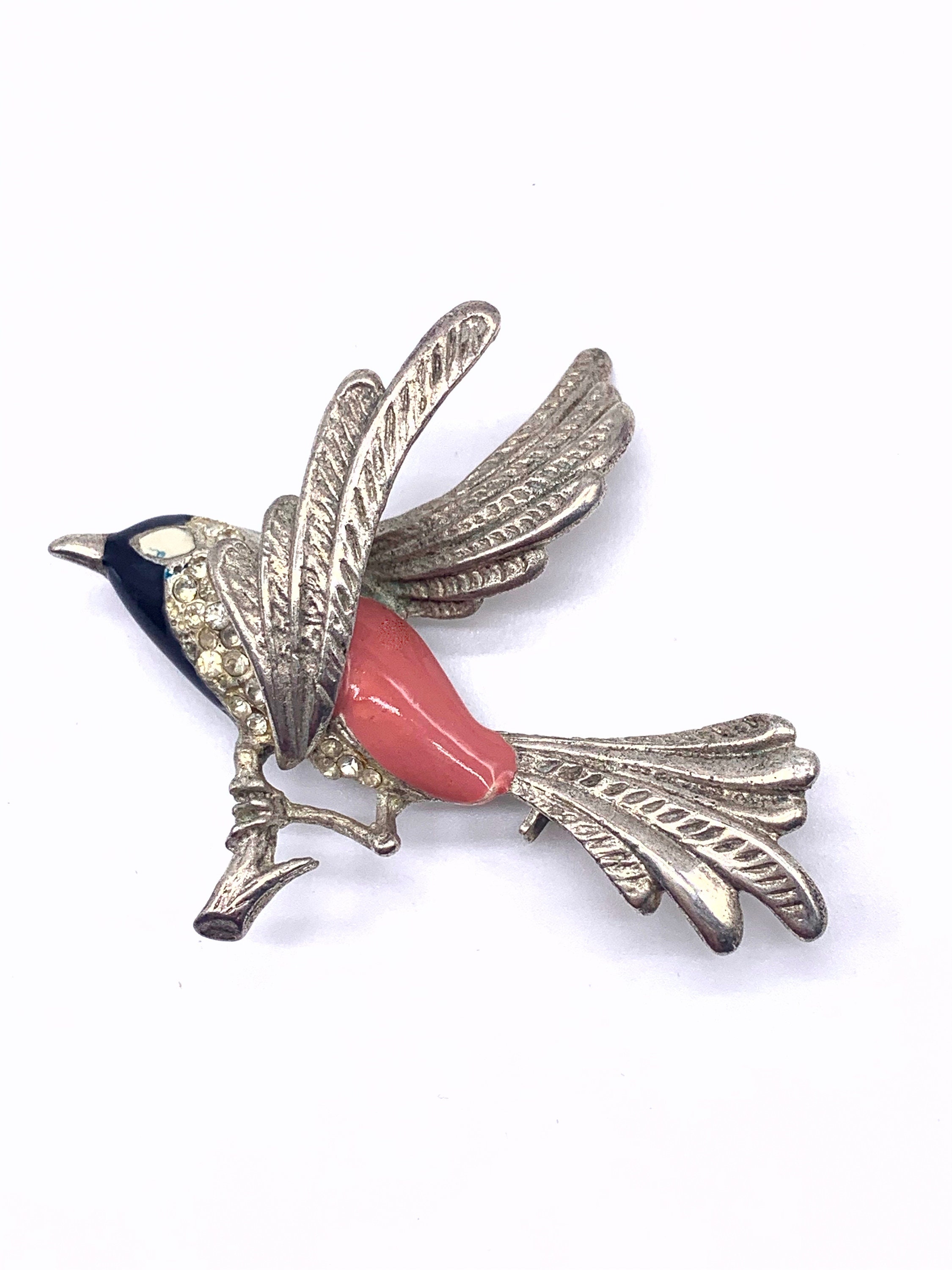 Lovely 1950s Figural Bird Brooch Pin - Enamel and Rhinestones on a ...