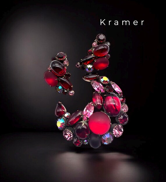 Gorgeous Kramer Red Rhinestone Glowing Satin Glass Br… - Gem