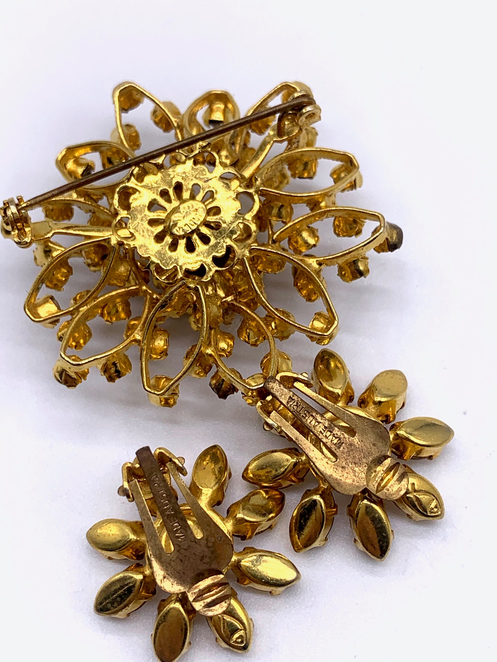Vintage Made in Austria Signed Brooch and Earrings Set in - Etsy
