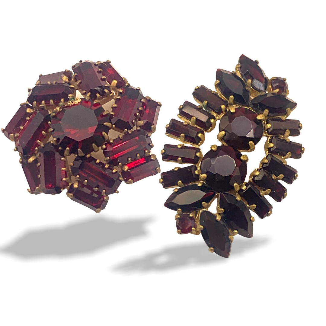 Antique Victorian Bohemian Garnet Brooches - Glass Garnets Stones With ...