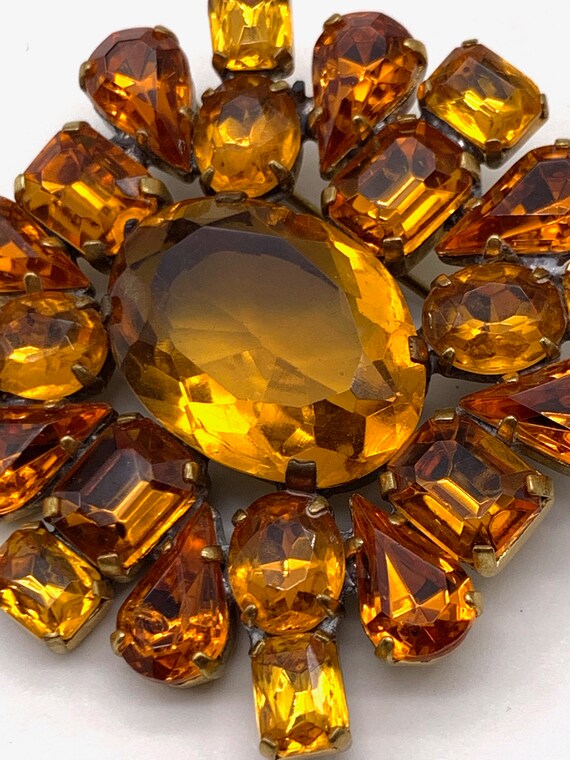 Sparkling CZECH Vtg Vibrant Orange/Topaz Glass Brooch… - Gem