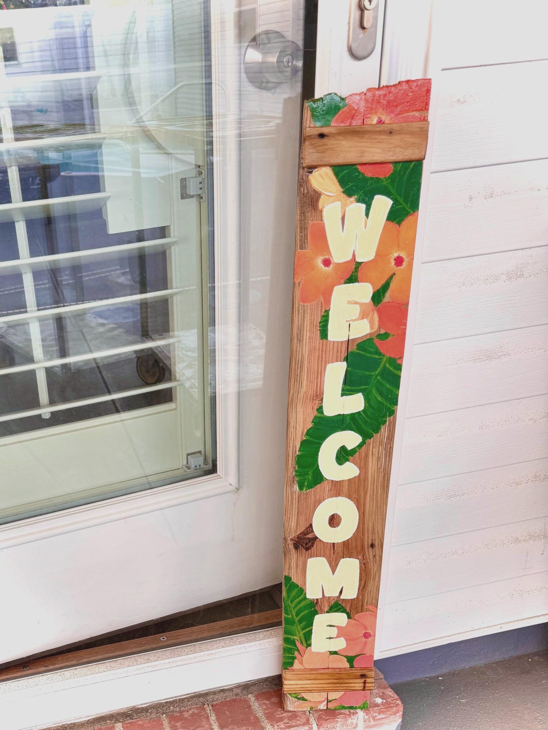 Handmade Tropical Plumeria Welcome Sign: Reclaimed Wood| Beachy| Stand ...