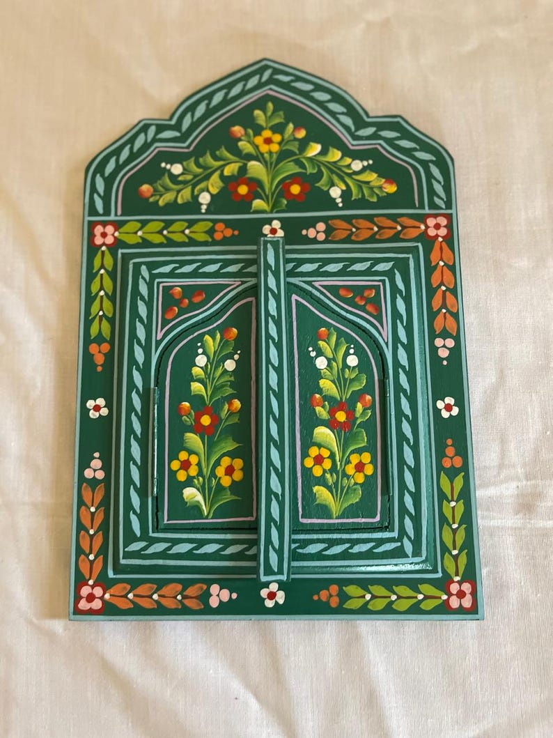 Hand-painted Wooden Mirror With Floral Window Shutters | Boho Folk Art ...