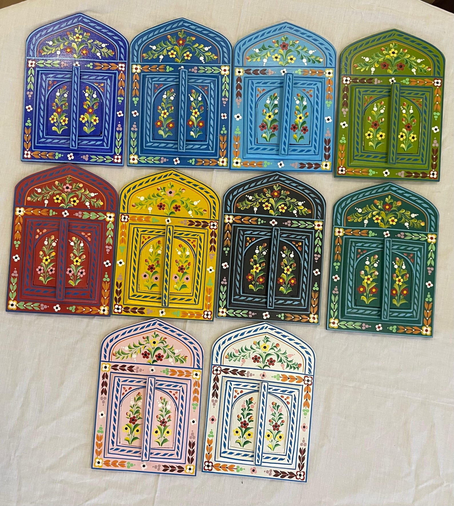 Hand-painted Wooden Mirror With Floral Window Shutters | Boho Folk Art ...