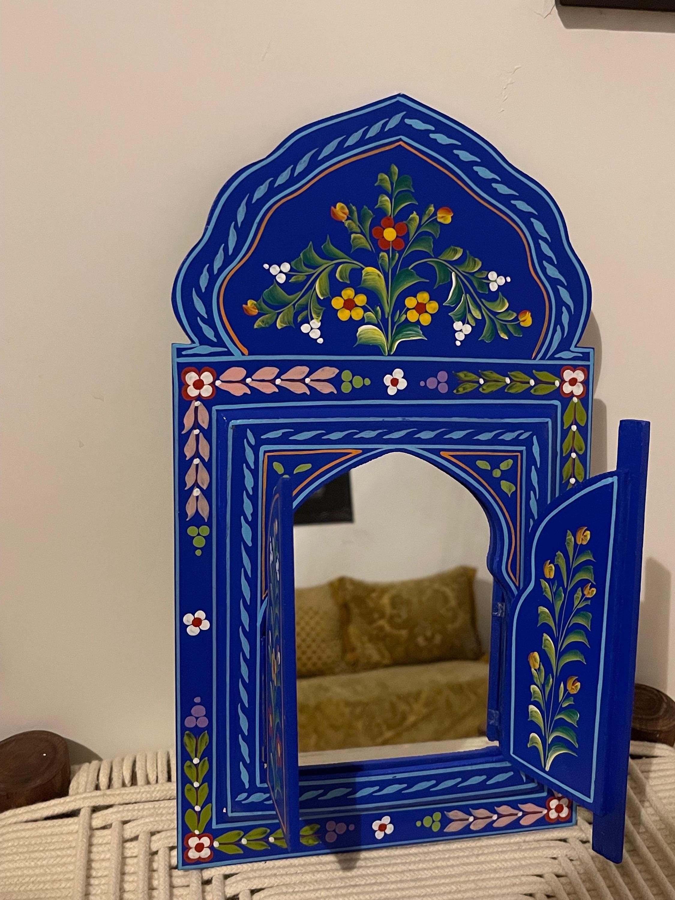 Hand-painted Wooden Mirror With Floral Window Shutters | Boho Folk Art ...