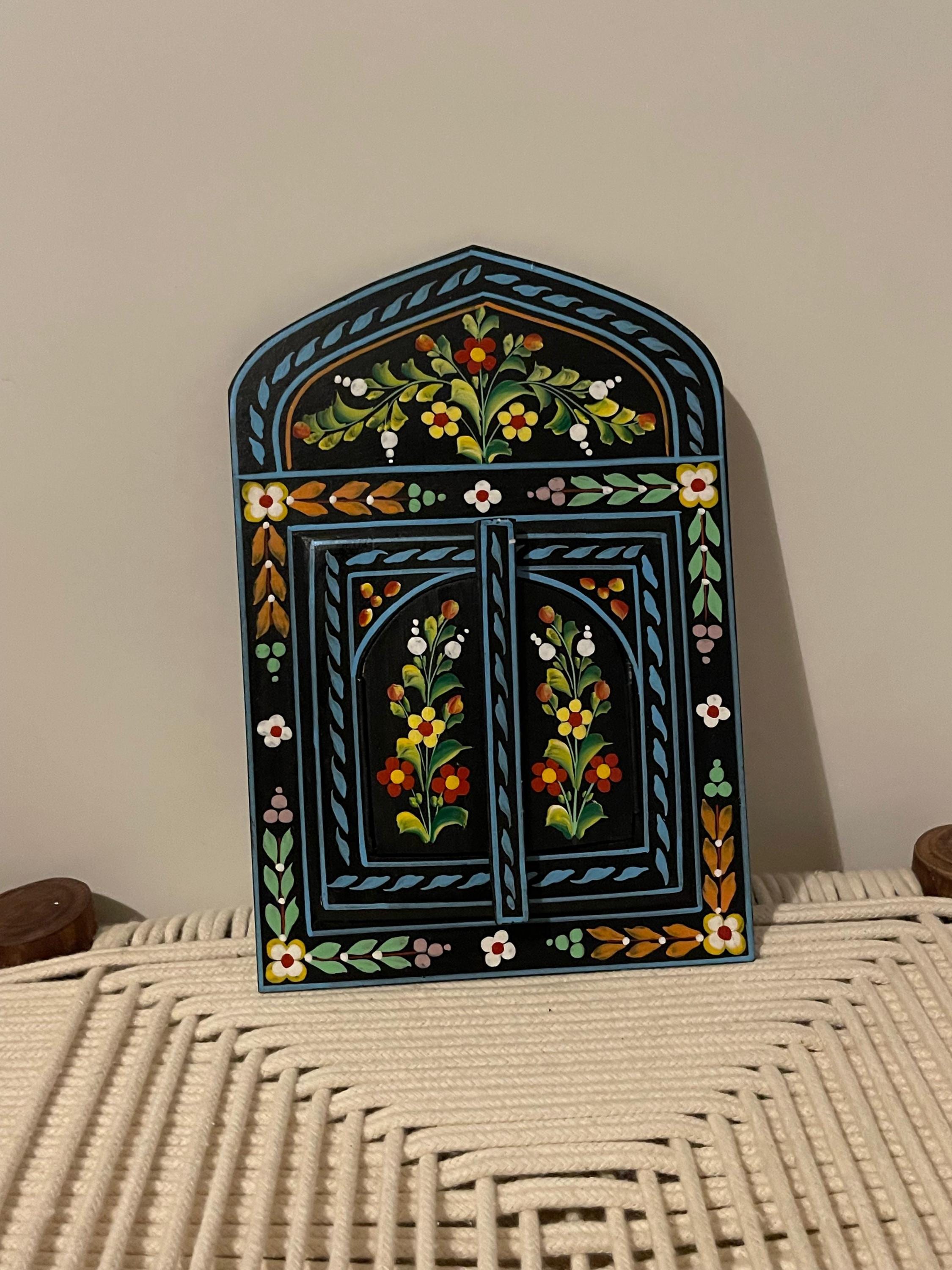 Hand-painted Wooden Mirror With Floral Window Shutters | Boho Folk Art ...