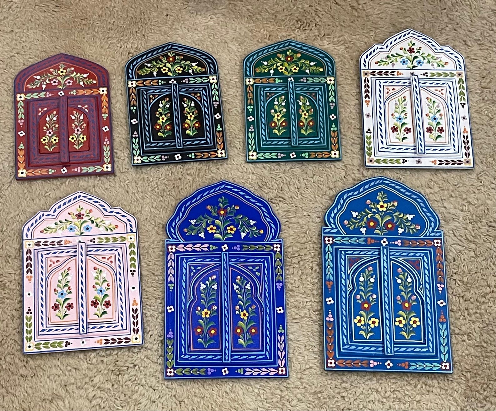 Hand-painted Wooden Mirror With Floral Window Shutters | Boho Folk Art ...