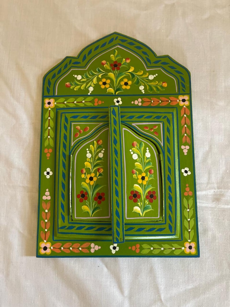 Hand-painted Wooden Mirror With Floral Window Shutters | Boho Folk Art ...