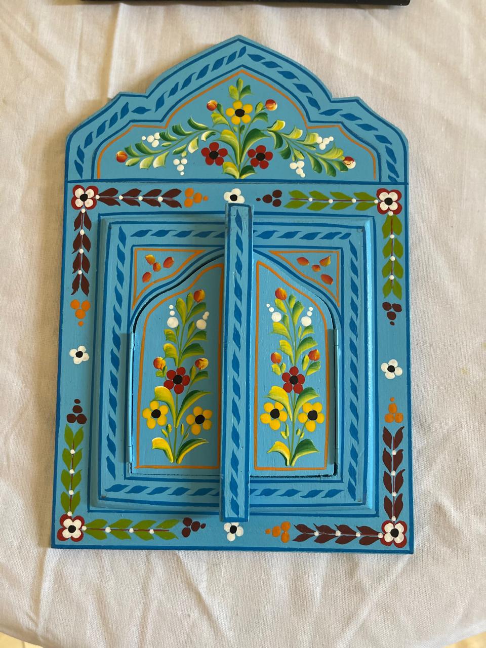 Hand-painted Wooden Mirror With Floral Window Shutters | Boho Folk Art ...