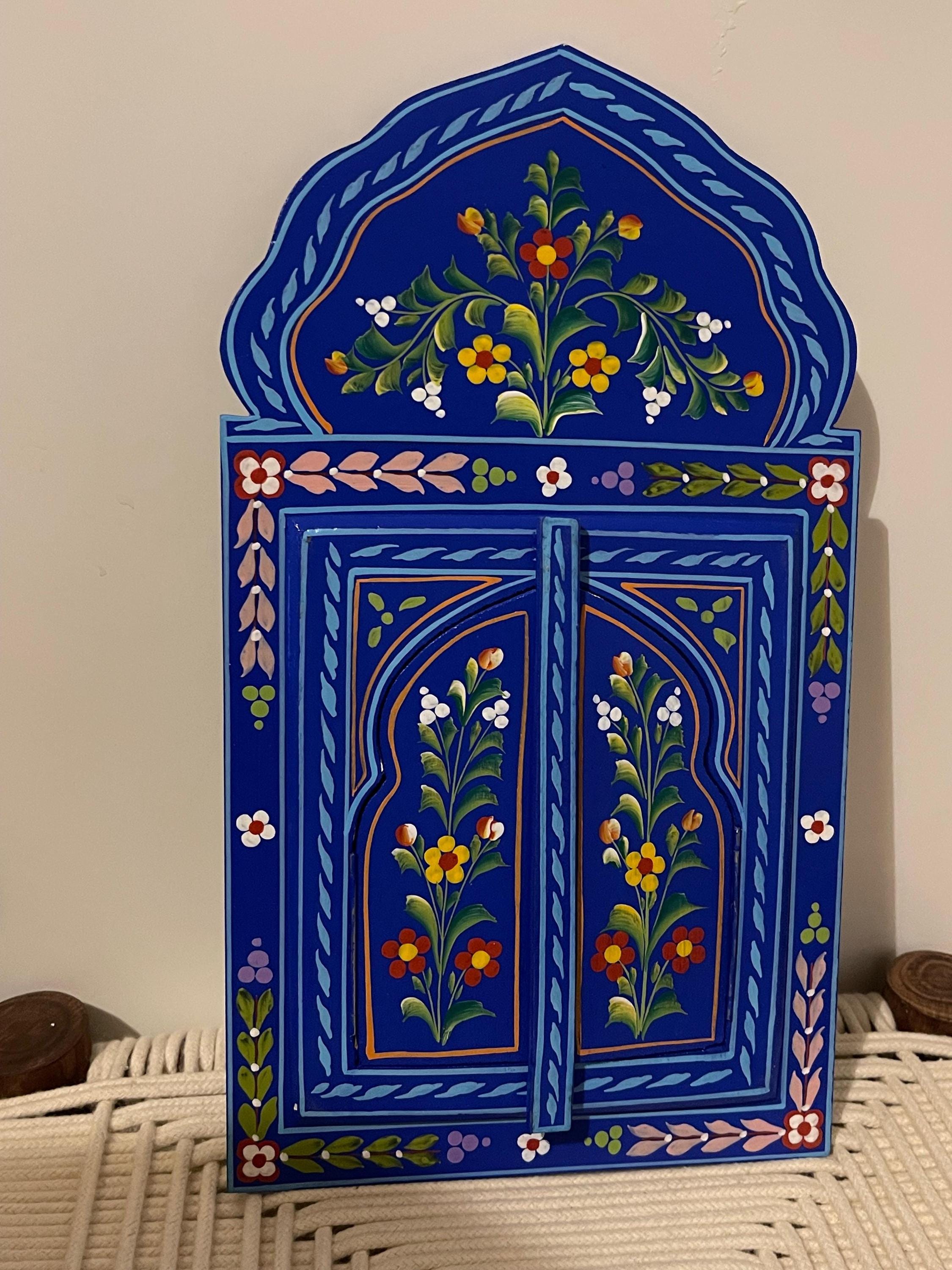 Hand-painted Wooden Mirror With Floral Window Shutters | Boho Folk Art ...