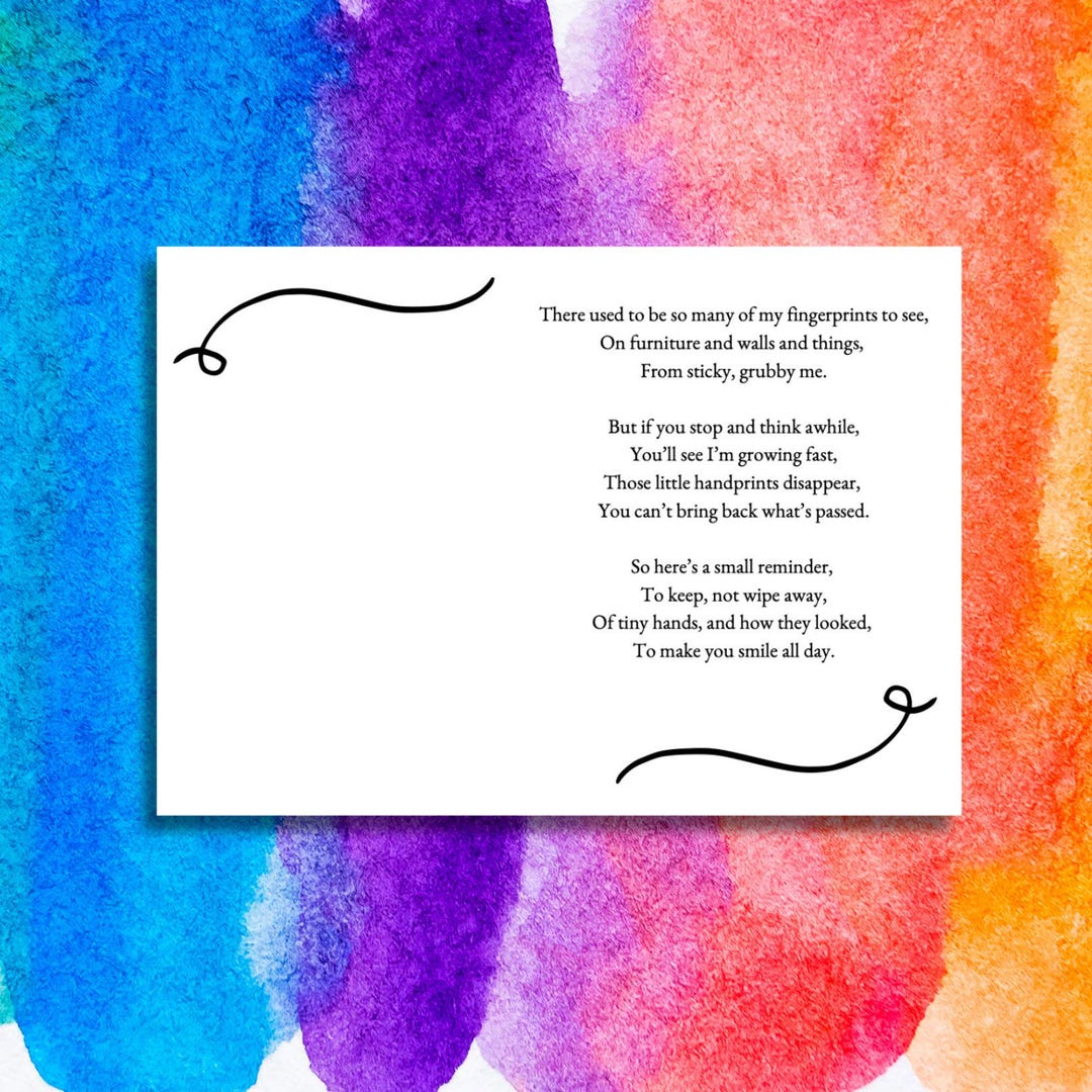 Handprint Keepsake 'sticky, Grubby Me' Poem Printable Digital Download ...
