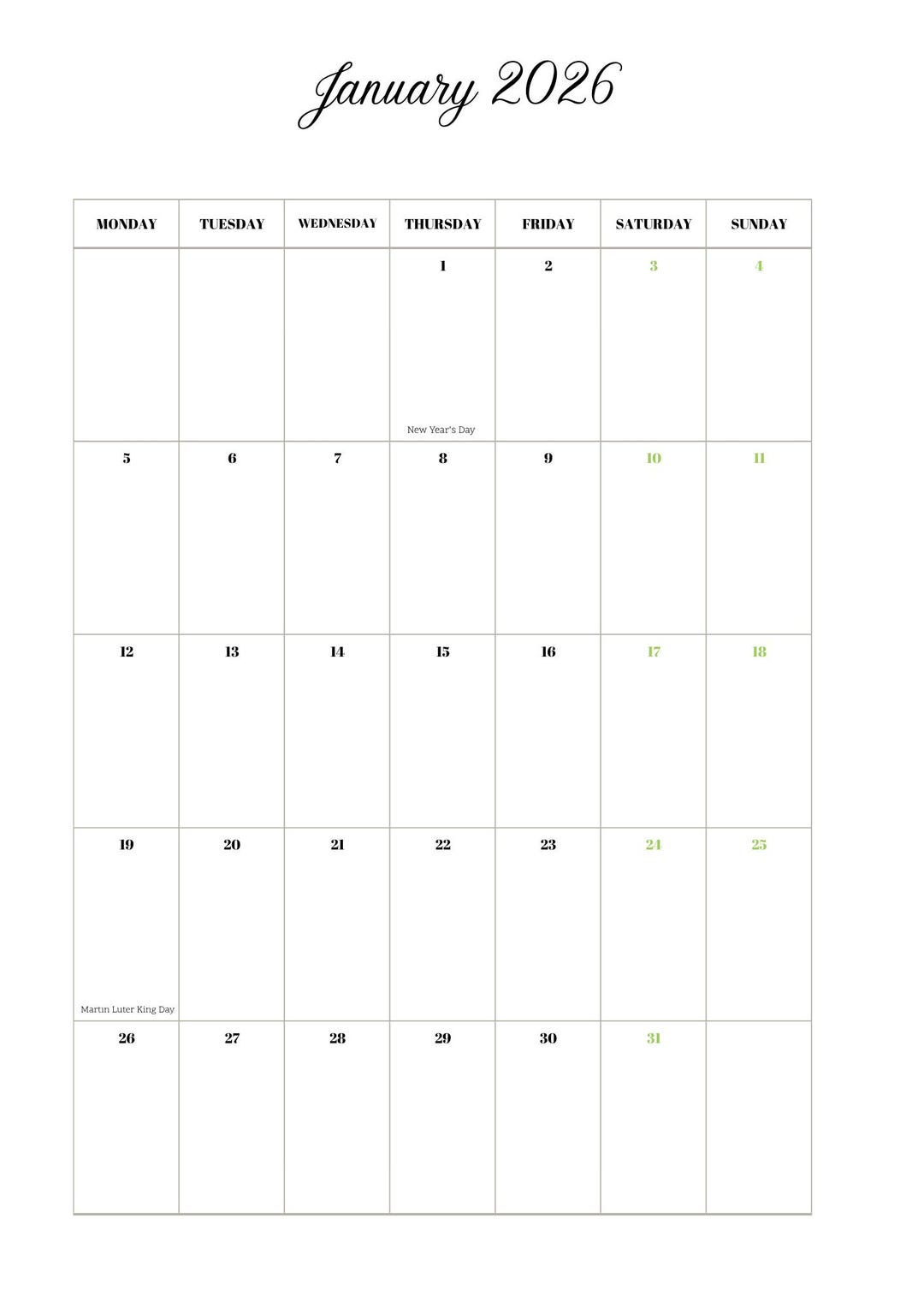 January 2026 Digital Calendar | Minimalist Monthly Planner | A4 PDF ...