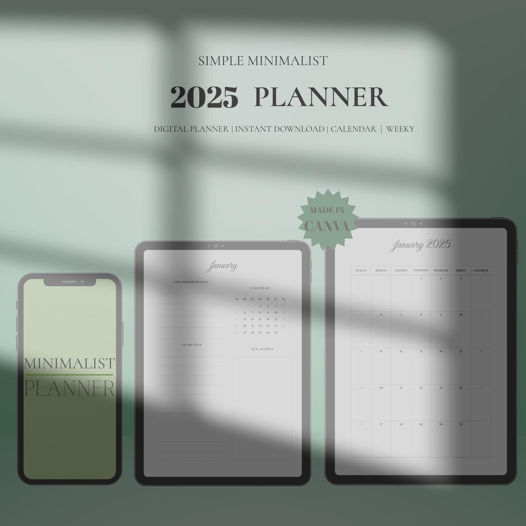 Simple Digital Planner| 2025 Printable Calendar| Minimalist Planner ...