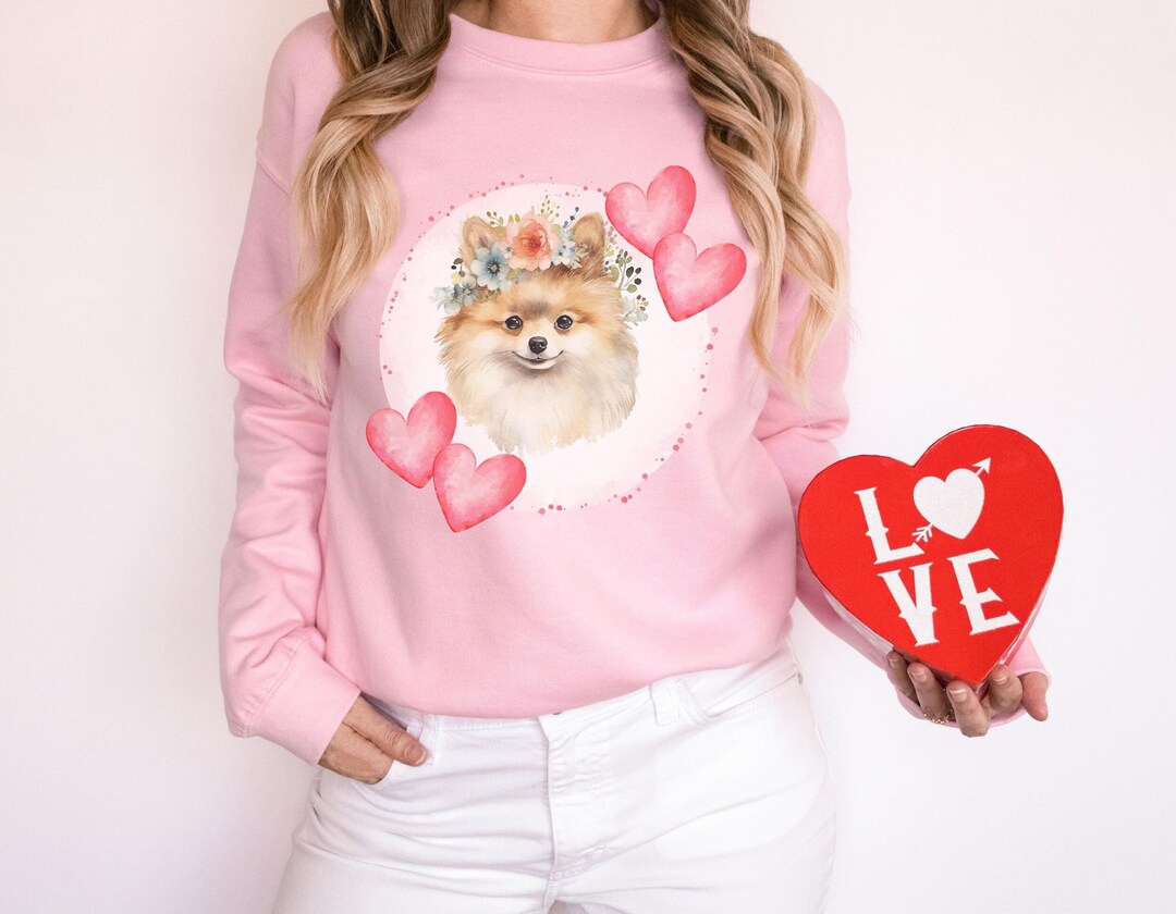Pomeranian Dog Valentines Gift for Her Pommy Valentines Day Sweatshirt ...