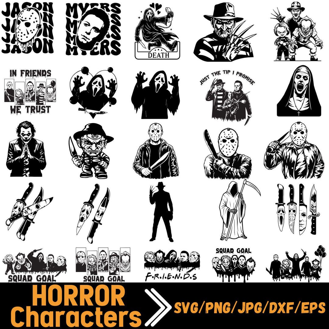 Halloween Horror Characters SVG Bundle: Mega Horror Movie Designs ...