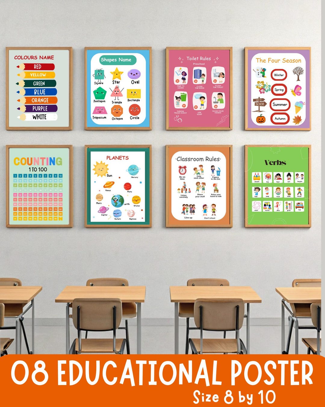 Set of 8 Educational Wall Poster, Prints Montessori Classroom Decor ...