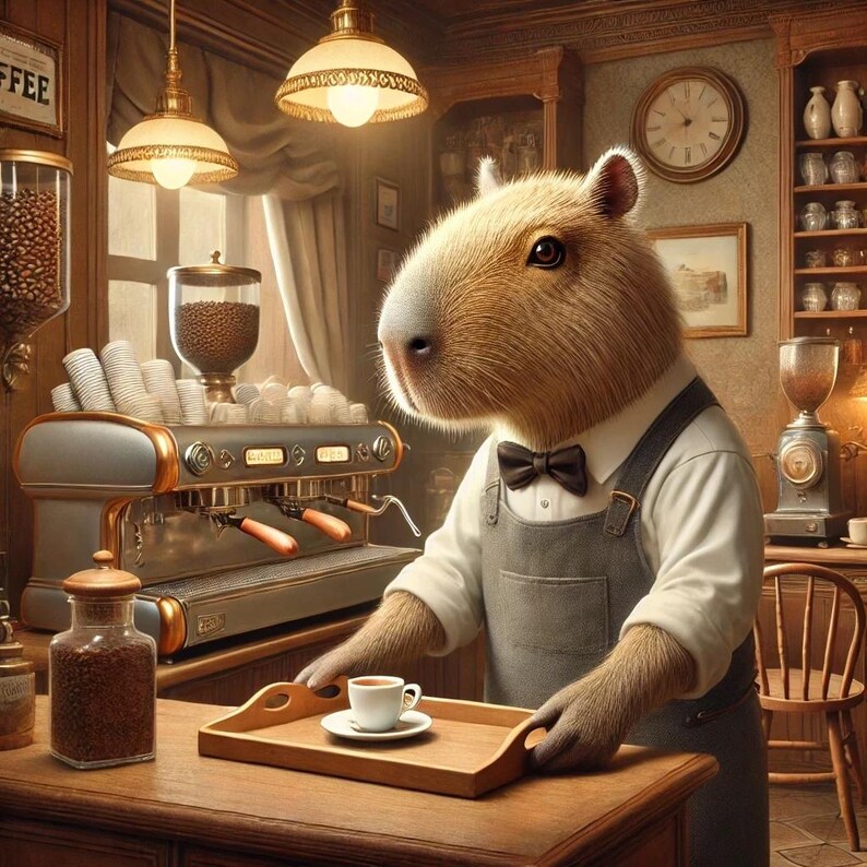 Capybara Coffee Shop Art - Whimsical Capybara, Cozy Café Décor, With 3 ...