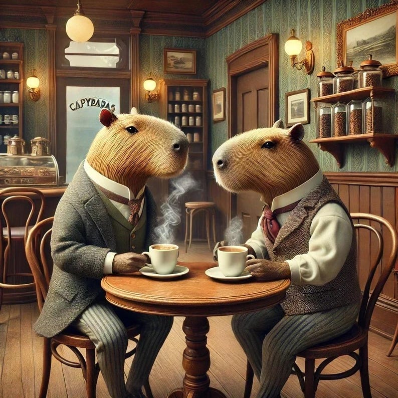 Capybara Coffee Shop Art - Whimsical Capybara, Cozy Café Décor, With 3 ...