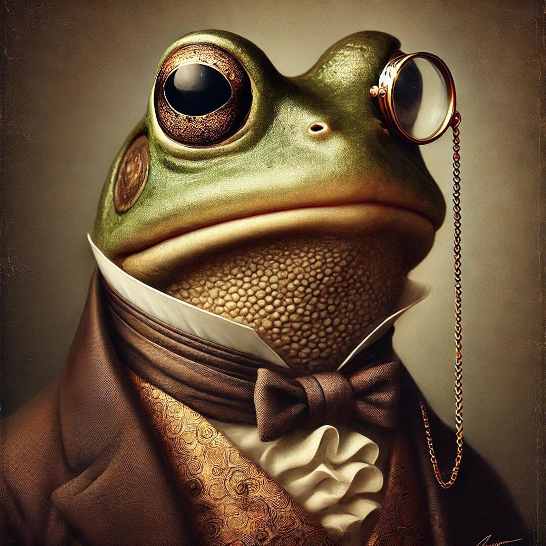 Frog With Monocle Art, Whimsical Art, Frog Portrait Print, Vintage Frog ...
