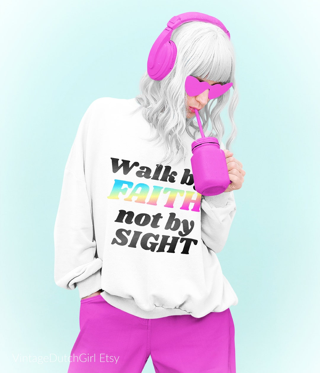 Walk by Faith Unisex Crewneck Sweatshirt, Belief and Faith, Bright ...