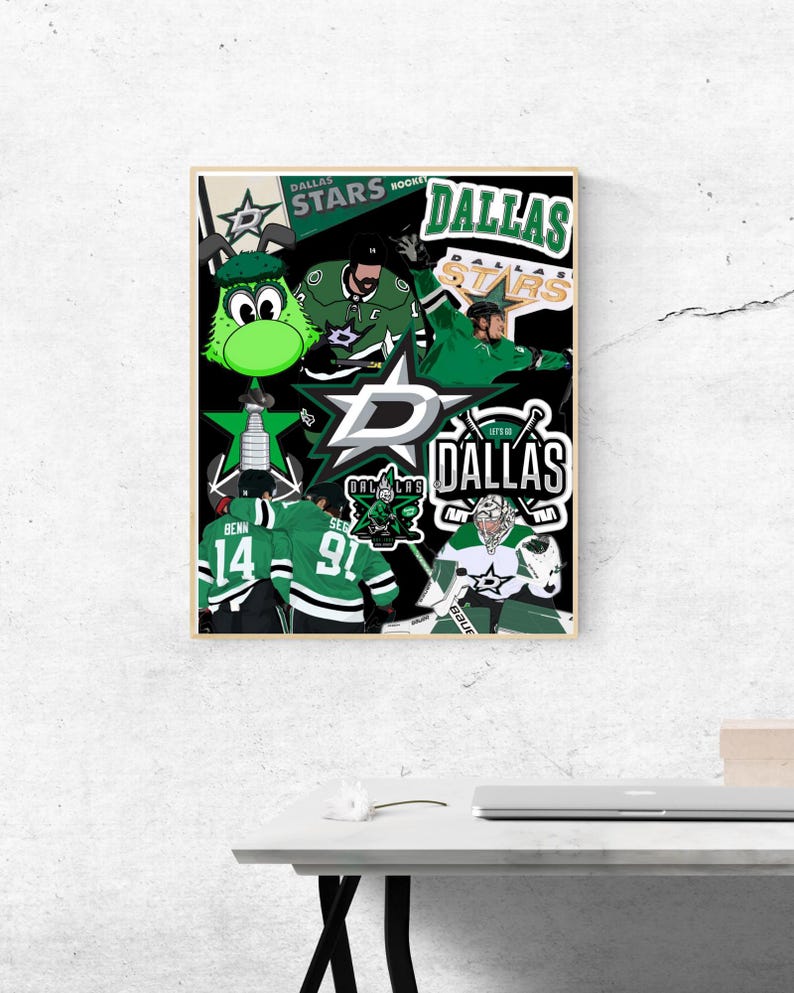 Dallas Stars Hockey Collage Poster | Victory Green NHL Art (digital ...