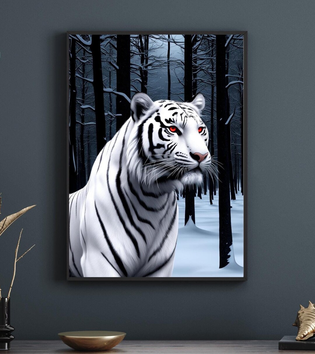 White Tiger Poster Tiger Wall Art Elegant White Tiger Print Animal ...