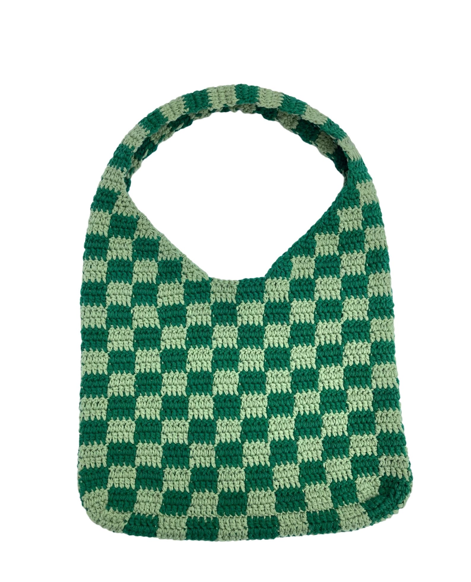 Green Crochet Checkerboard Tote Bag | Colorful Handmade Checkered ...
